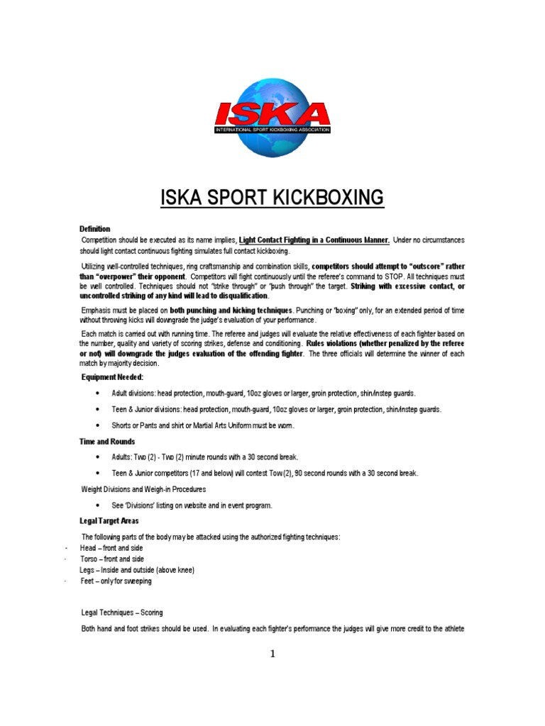 ISKA Sport Kickboxing Rules | PDF | Combat | Combat Sports