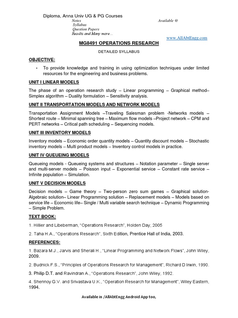 MG8491 Operations Research | PDF