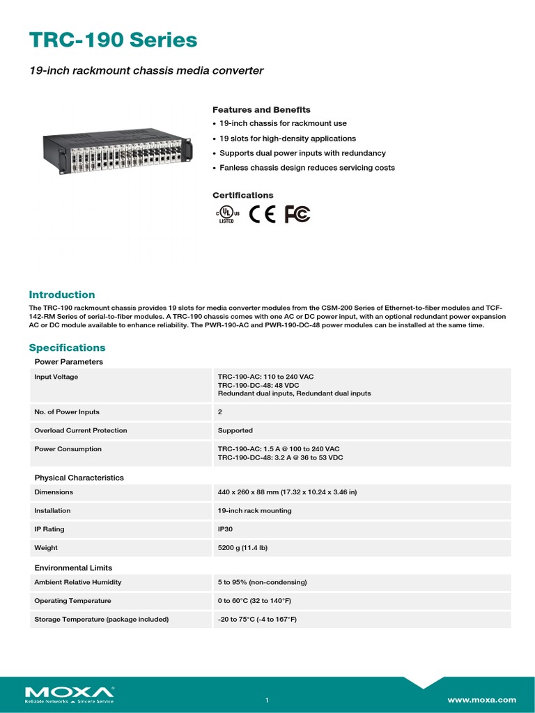 Moxa TRC 190 Series Datasheet v1.1 | PDF | Alternating Current ...