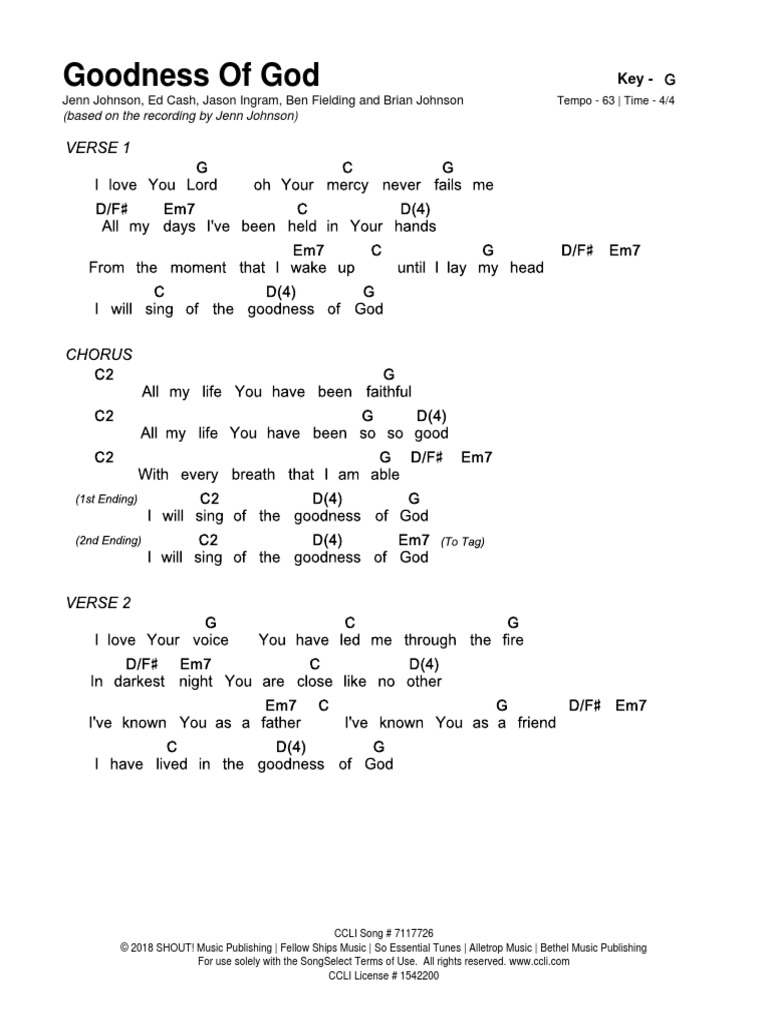 Goodness of God Song Details | PDF
