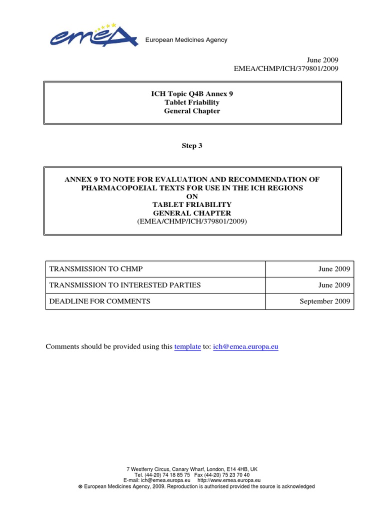 Ich Q 4 B Annex 9 Tablet Friability General Chapter Step 3 en | Download Free PDF | Pharmacy