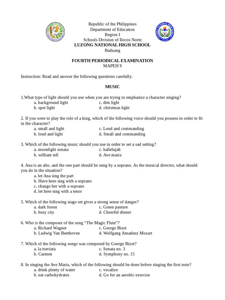 MAPEH 9 Fourth Periodical Exam Guide | PDF | Ballroom Dance | Violence