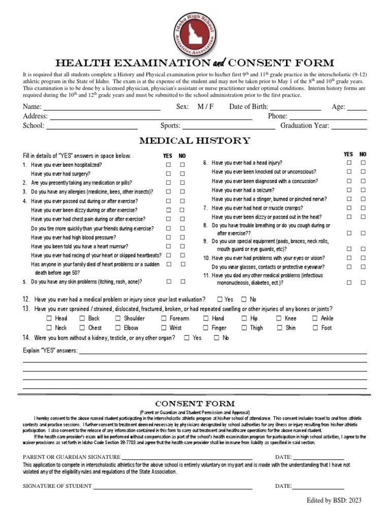 Physical Exam Form IHSAA | PDF | Physical Examination | Physician