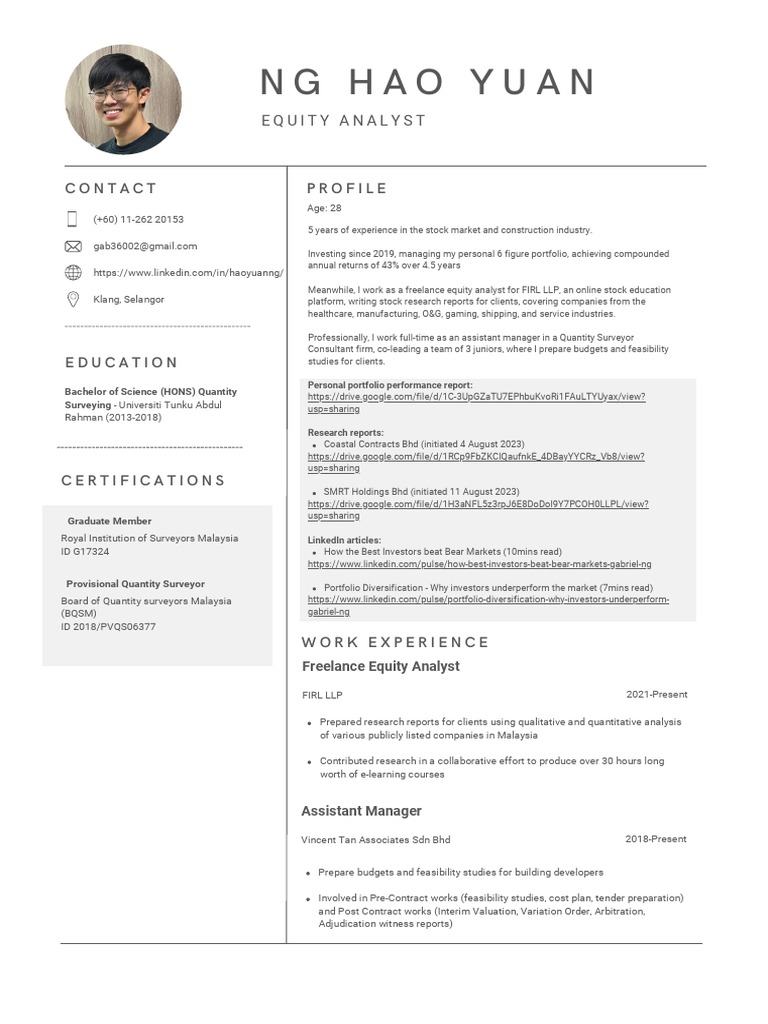 CV-NG Hao Yuan | PDF | Financial Analyst | Business