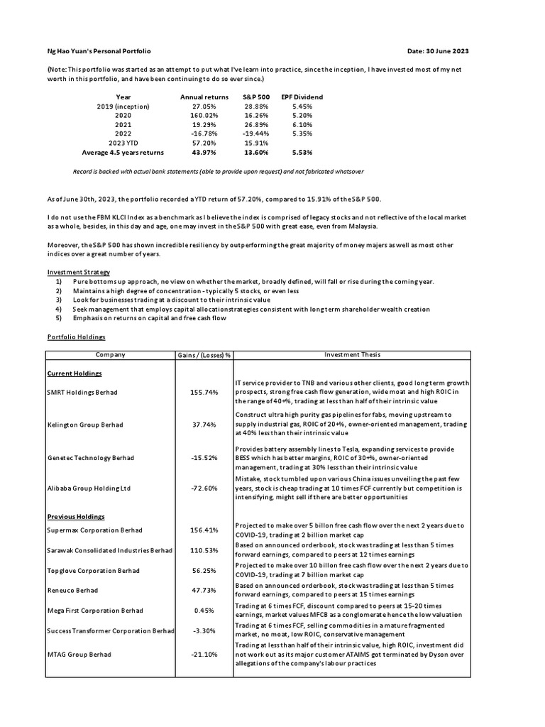 Personal Investment Journey | PDF | Stock Market Index | Market (Economics)