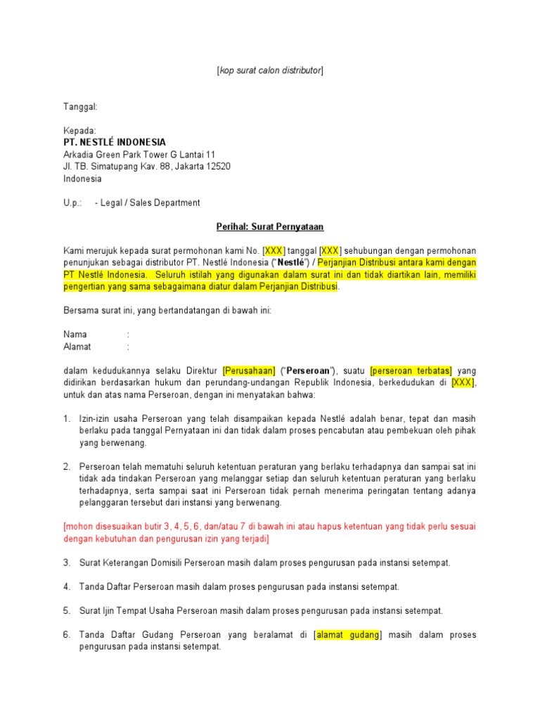 Template - Surat Pernyataan Pengurusan Izin | PDF