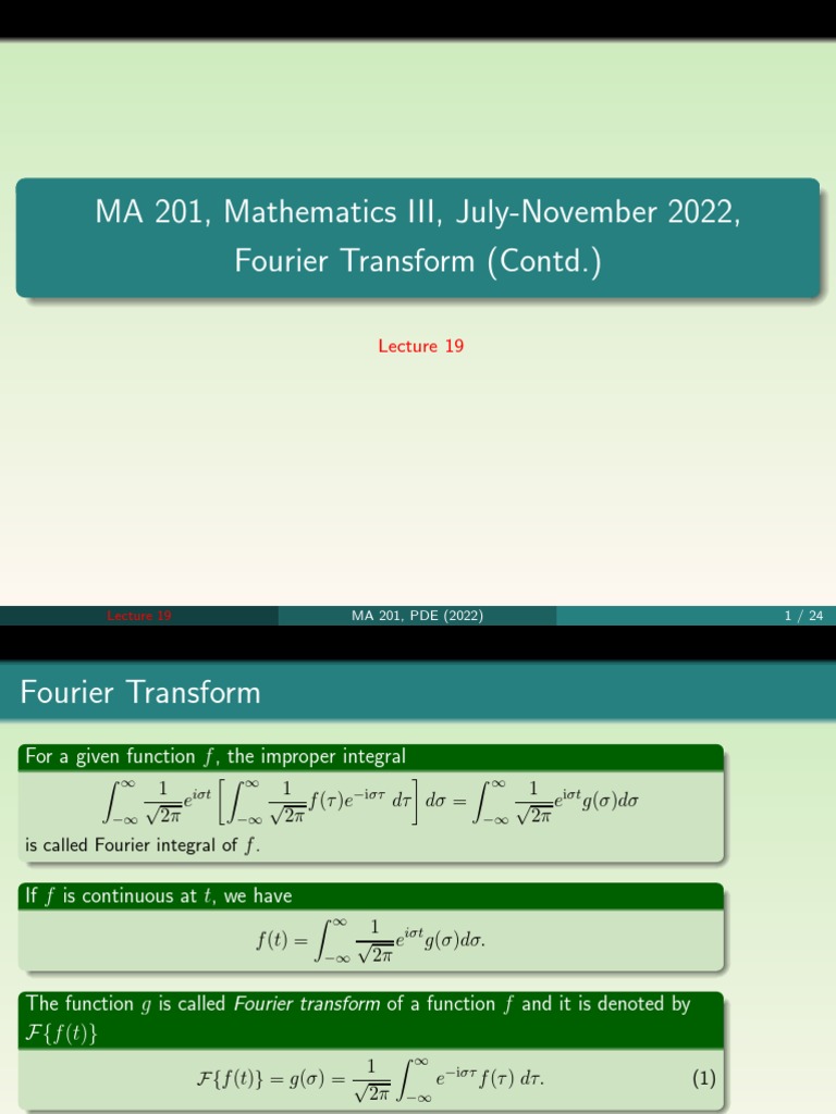 MA201 Lecture19 Handout | PDF | Partial Differential Equation | Fourier Transform
