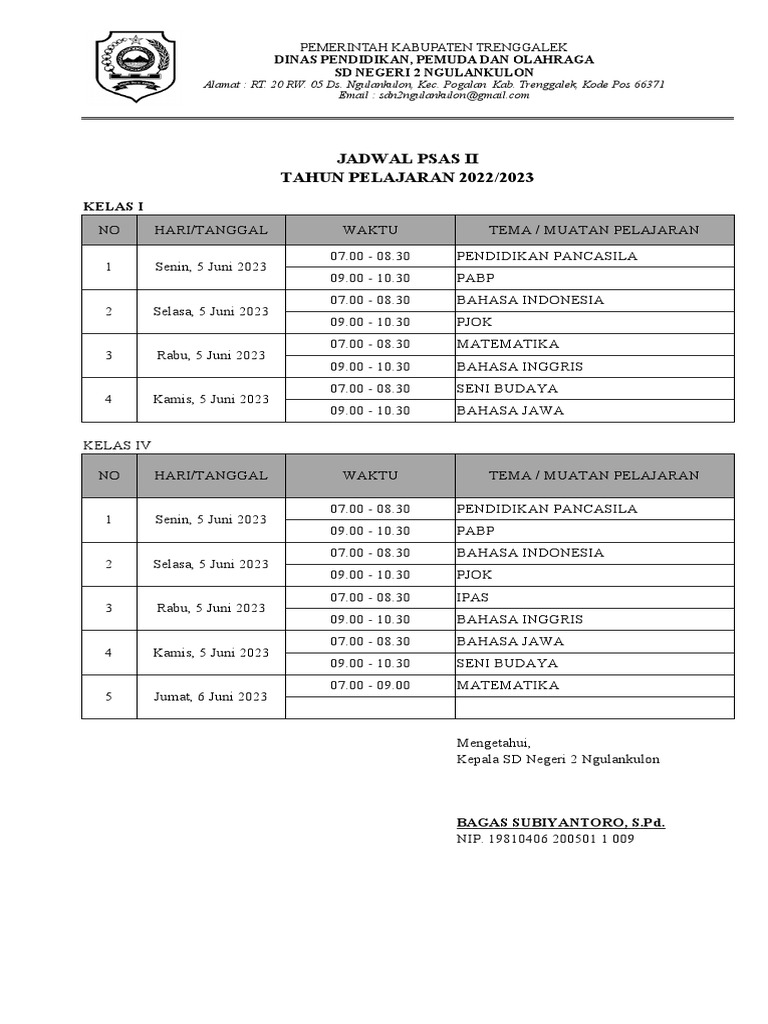 Jadwal Pat 2022-2023 | PDF