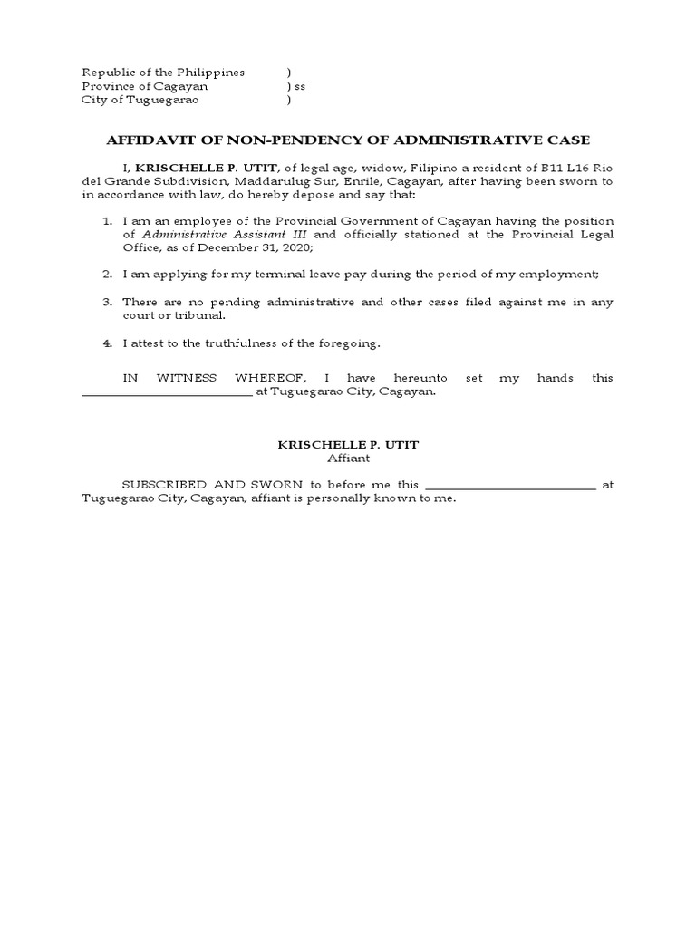 Affidavit of No Pending Case | PDF