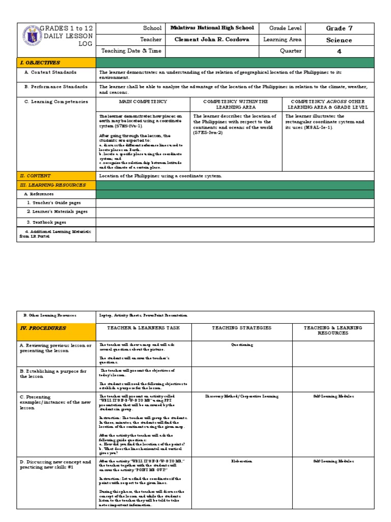 Lesson Exemplar G7 Q4 | PDF | Longitude | Latitude