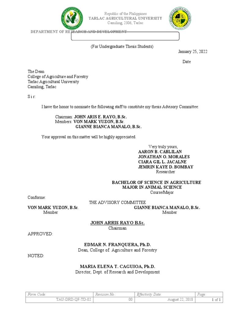 Thesis Advisory Committee Nomination | PDF | Academic Degree