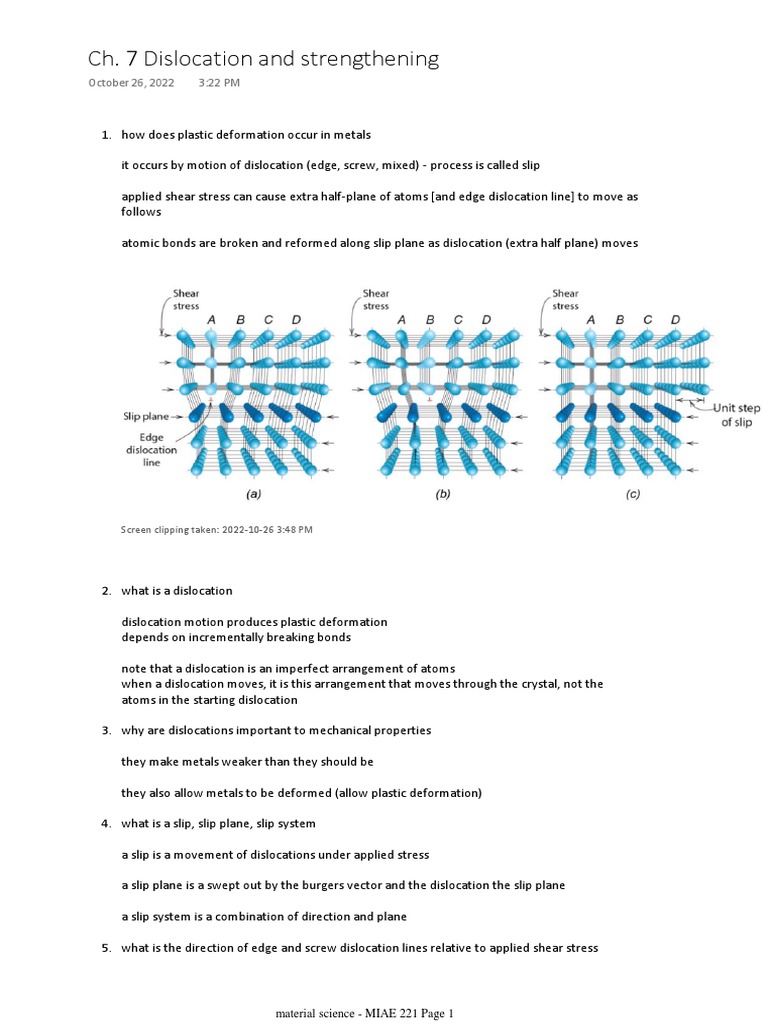 Ch. 7 Dislocation and Strengthening | PDF | Dislocation | Plasticity (Physics)