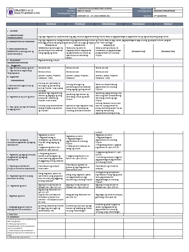 DLL Araling Panlipunan 4 q2 w10 | PDF