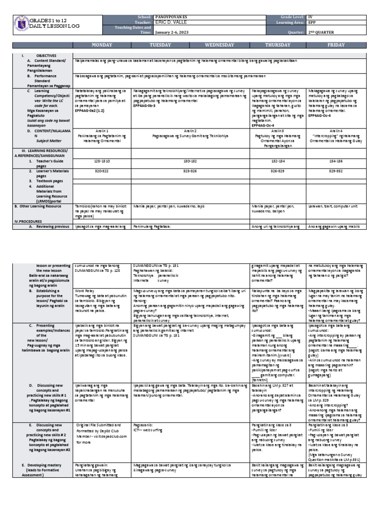 DLL - Epp 4 - Q2 - W1 | PDF