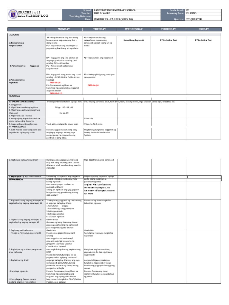 DLL Filipino 4 q2 w10 | PDF
