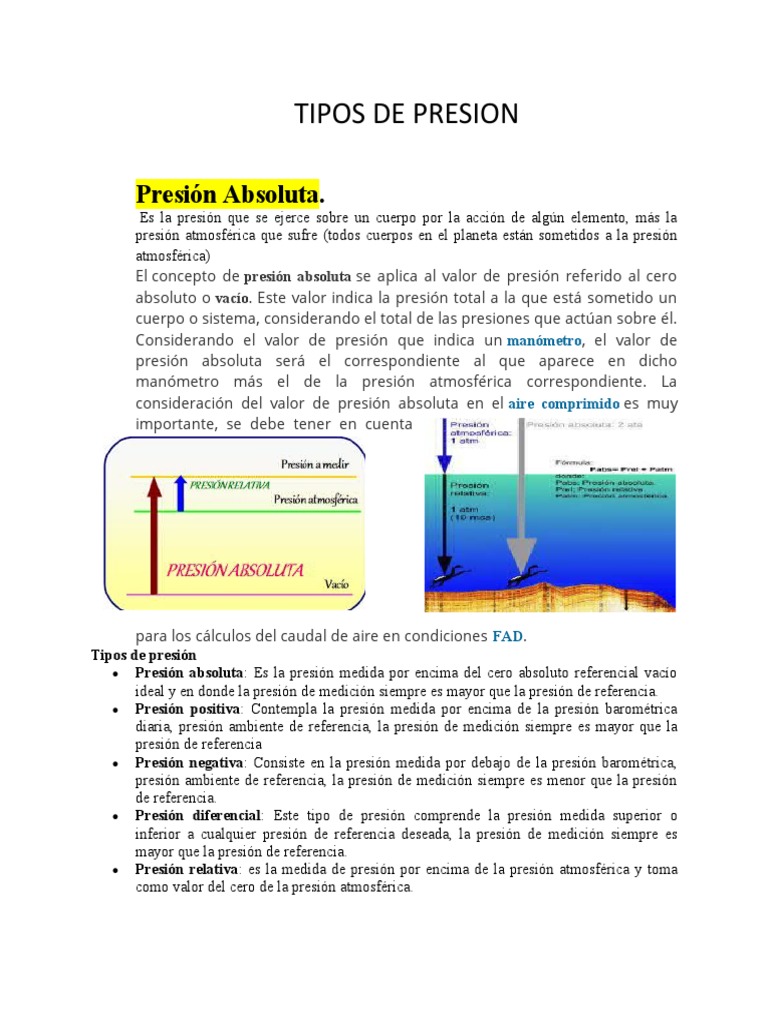 Tipos de Presion | PDF | Presión | Pascal (Unidad)