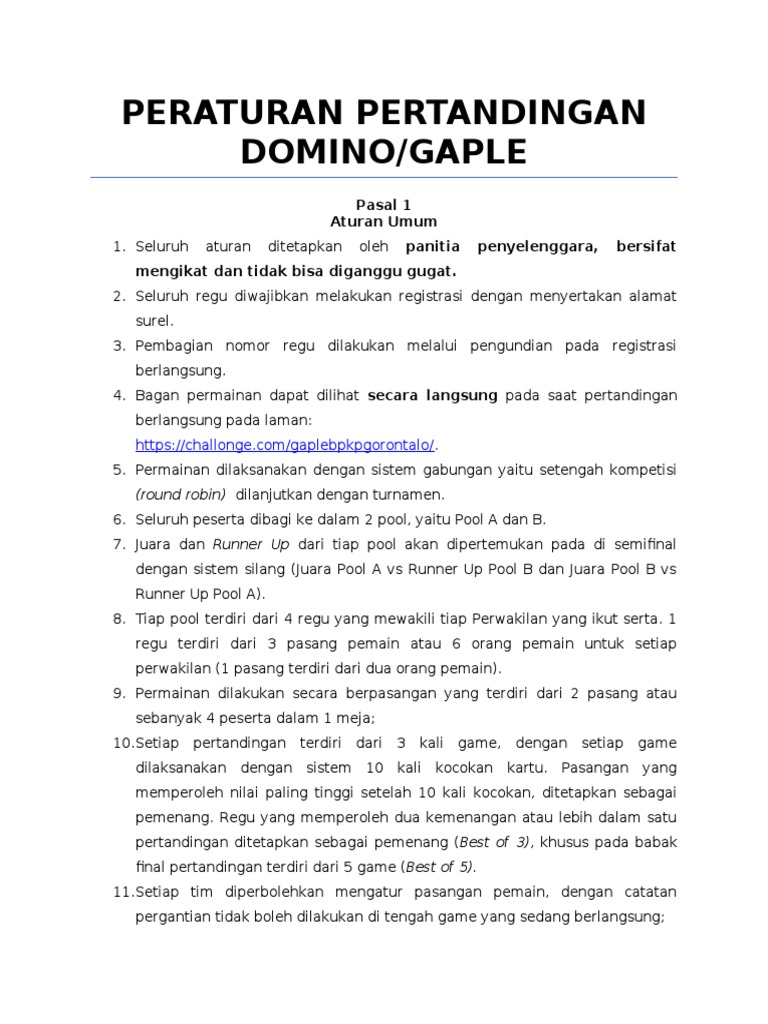 PERATURAN PERTANDINGAN DOMINO | PDF