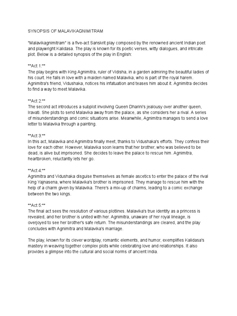 Synopsis of Malavikagnimitram | PDF
