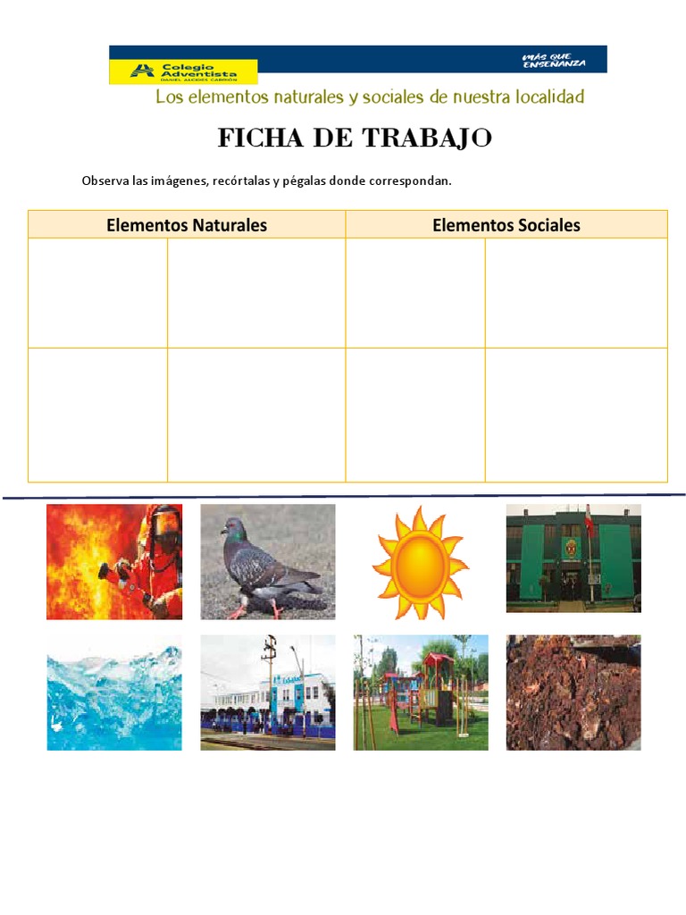 Ficha de Trabajo de Elementos Naturales y Sociales | PDF
