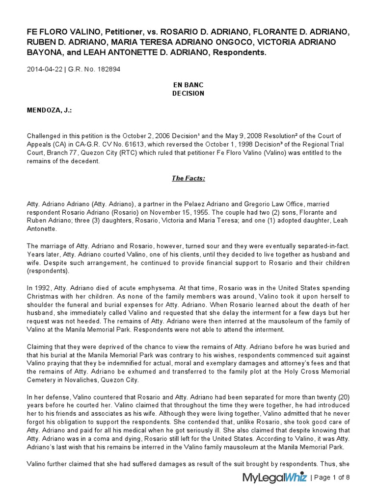 Fe Floro Valino Vs Rosario D Adriano | PDF | Damages | Marriage