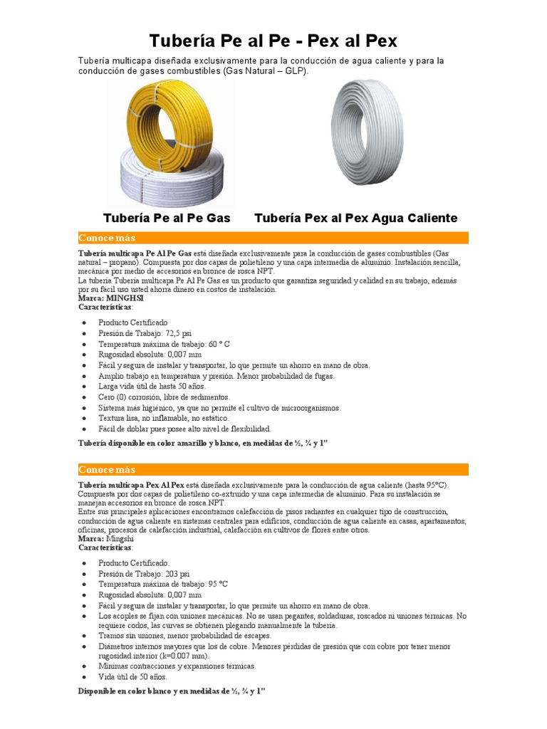 Tuberías PE-Al-PE y PEX-Al-PEX | PDF