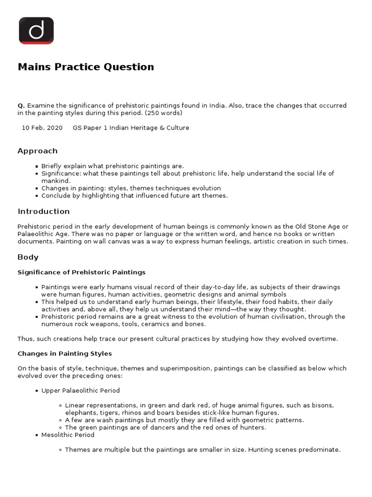 Mains Practice Question: Approach | PDF | Paintings | Paleolithic