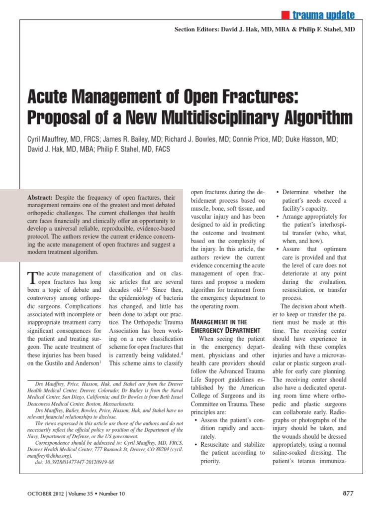 Acute Management of Open Fractures Proposal of A New Multidisciplinary Algorithm | PDF | Wound ...