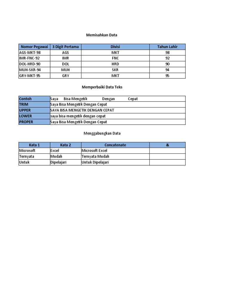 Bahan Latihan Untuk Praktek Merapikan Data Excel | PDF