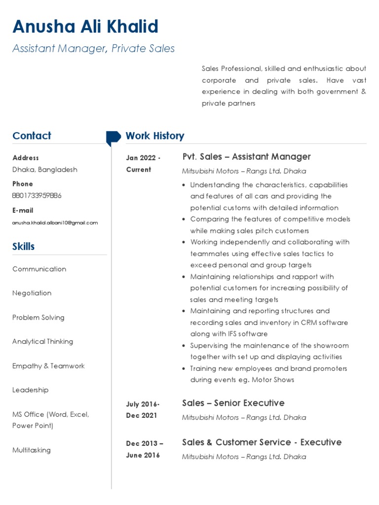 Anusha Ali Khalid - Resume | PDF | Sales | Business