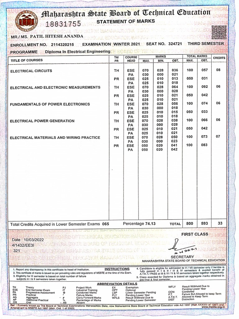 3rd Sem Result | PDF