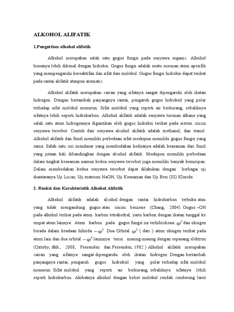 Karakteristik dan Reaksi Alkohol Alifatik | PDF | Sains & Matematika