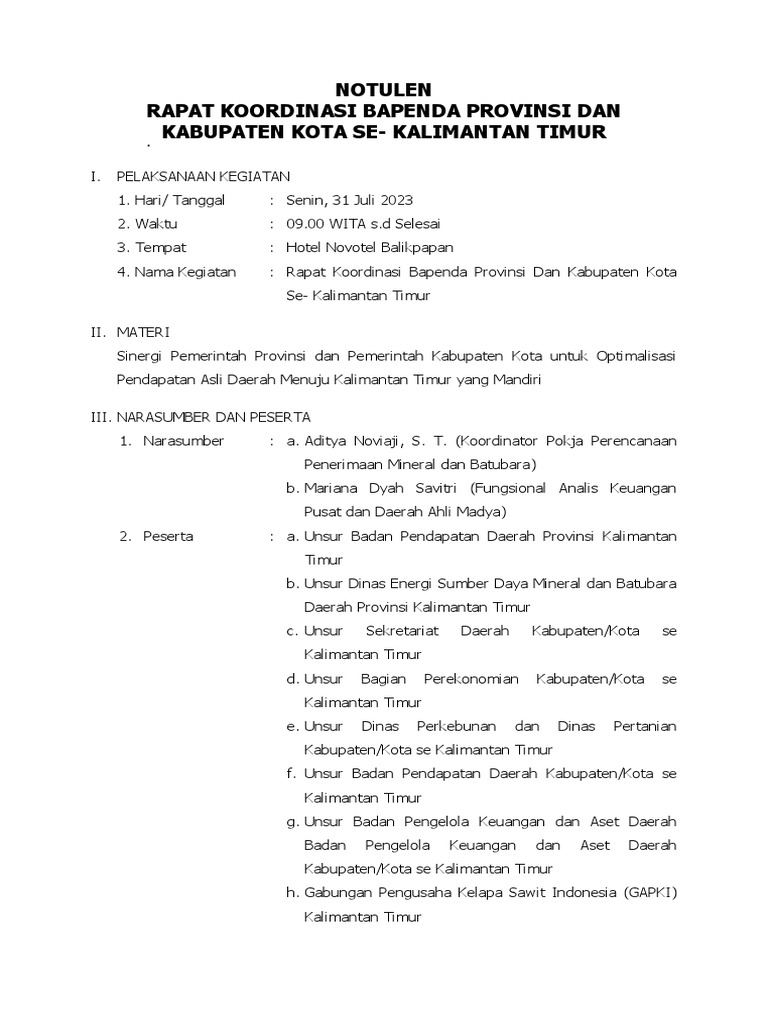 Revisi Notulen Rakor Bapenda 2023 | PDF
