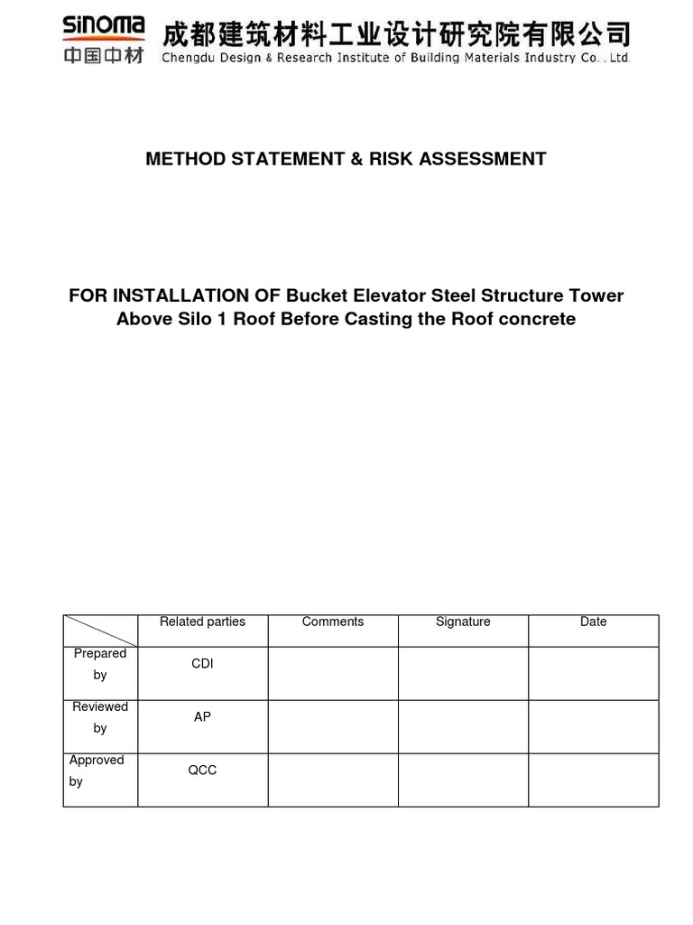 Method Statement For Bucket Elevator Steel Structure Installation | Download Free PDF | Crane ...