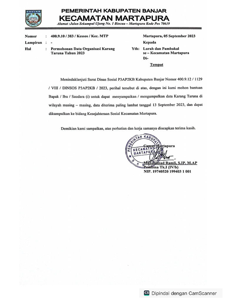 Surat Data Karang Taruna | PDF