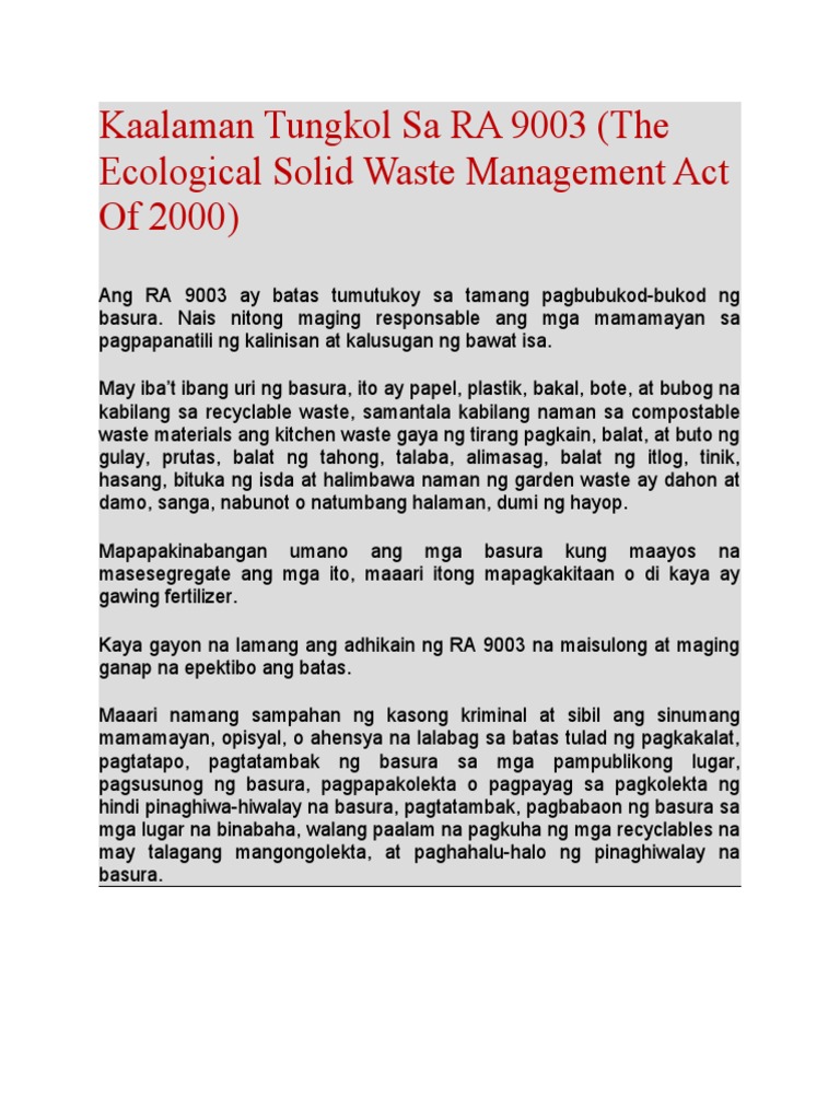 Kaalaman Tungkol Sa RA 9003 | PDF