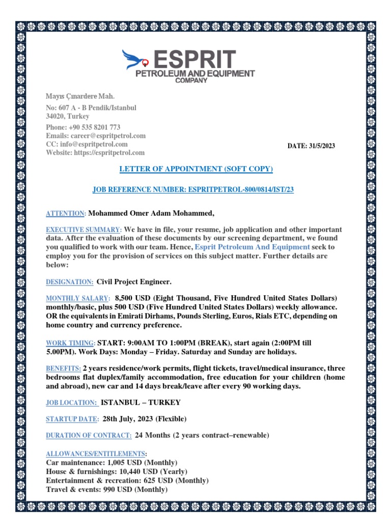 APPOINTMENT LETTER - Approved | PDF