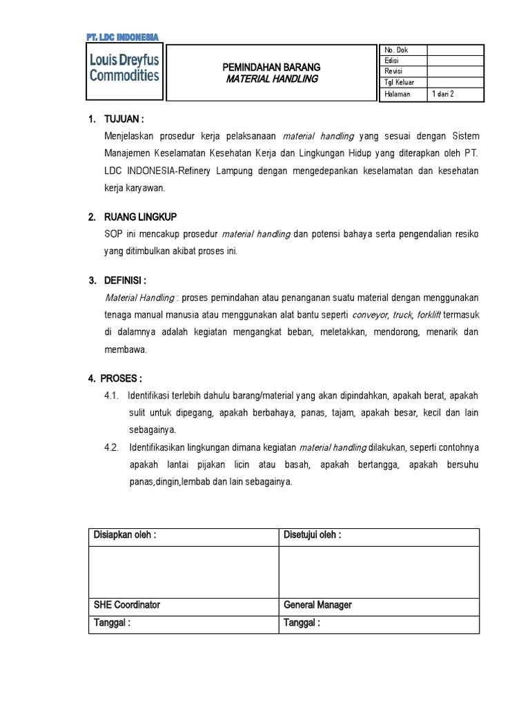 SOP Material Handling Aman | PDF