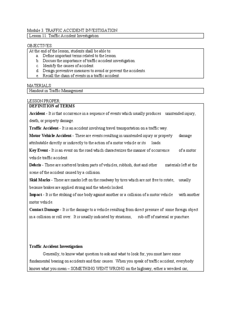 Lesson 11. Traffic Accident Investigation | PDF | Traffic Collision ...