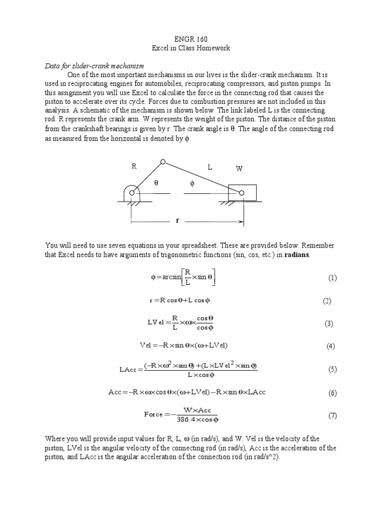 4 Excel Inclass Assignment Slider Crank1 PDF Free | PDF | Teaching Methods & Materials | Computers