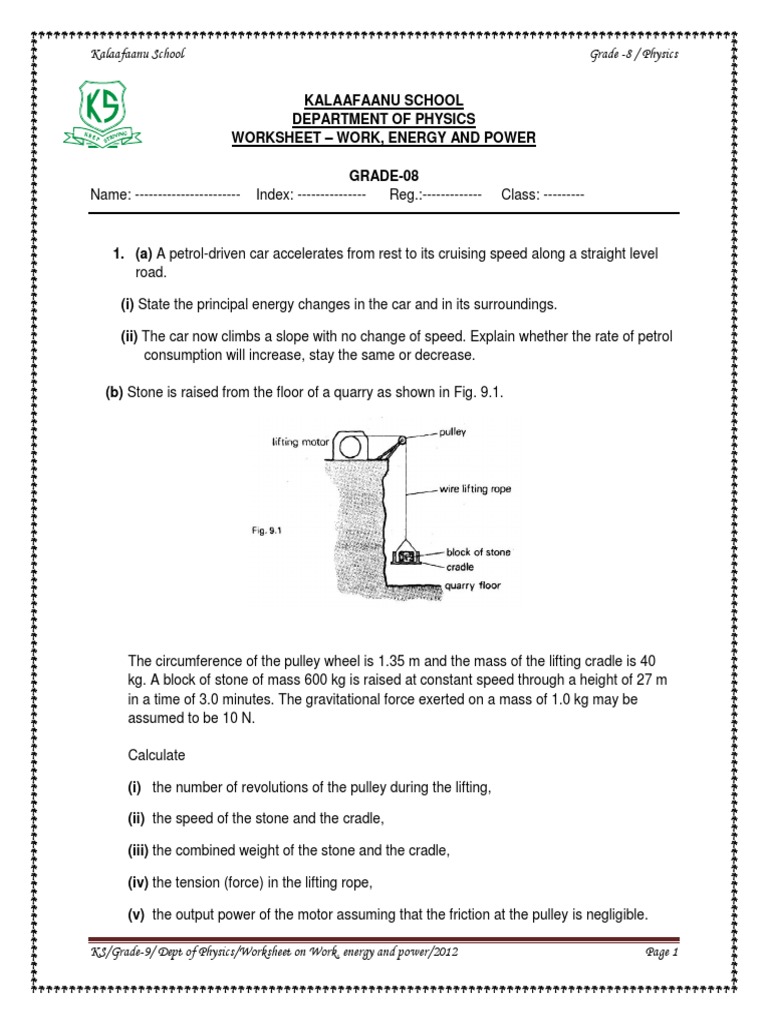 Idoc - Pub - Work Energy and Power Worksheet | PDF | Potential Energy ...