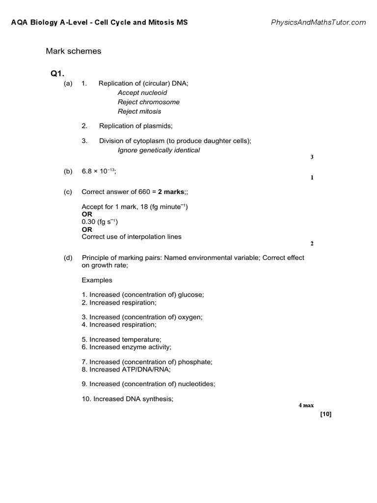 AQA Biology A-Level: Cell Cycle Mark Scheme | PDF | Mitosis | Chromosome