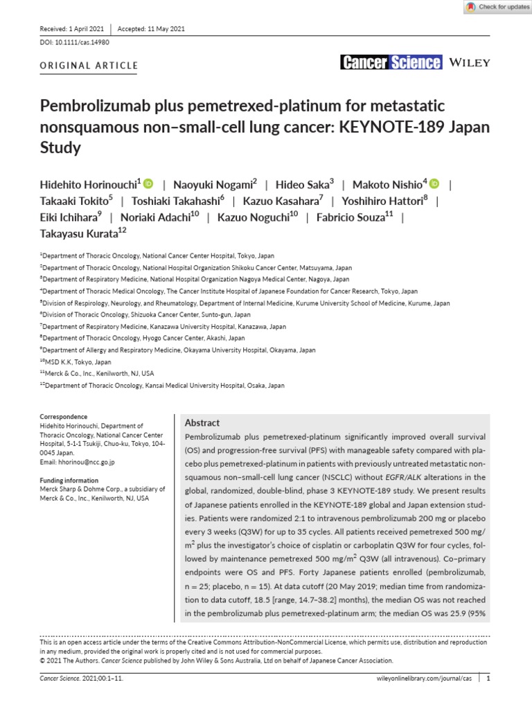 Pembrolizumab Plus Pemetrexedplatinum For Metastatic Nonsquamous NSCLC ...