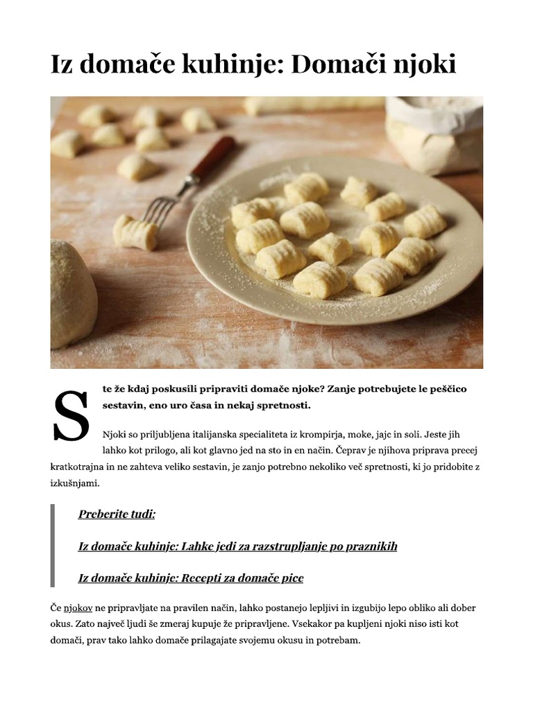 Domači Njoki, Ajdovi Njoki, Pirini Njoki S Skuto, Idrijski Žlikrofi | PDF