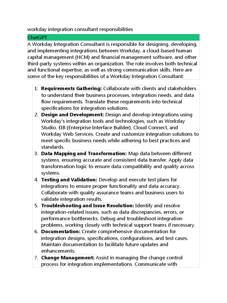 workday integration consultant responsibilities | PDF | Consultant ...