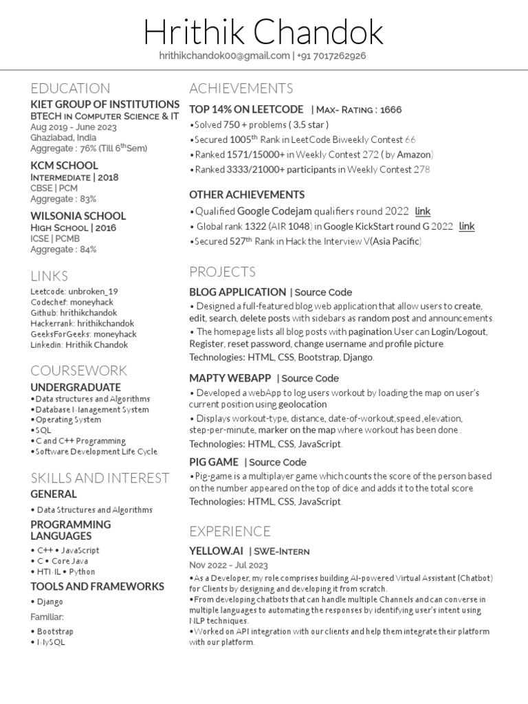 Deedy CV Hrithik | Download Free PDF | Java Script | Computer Programming