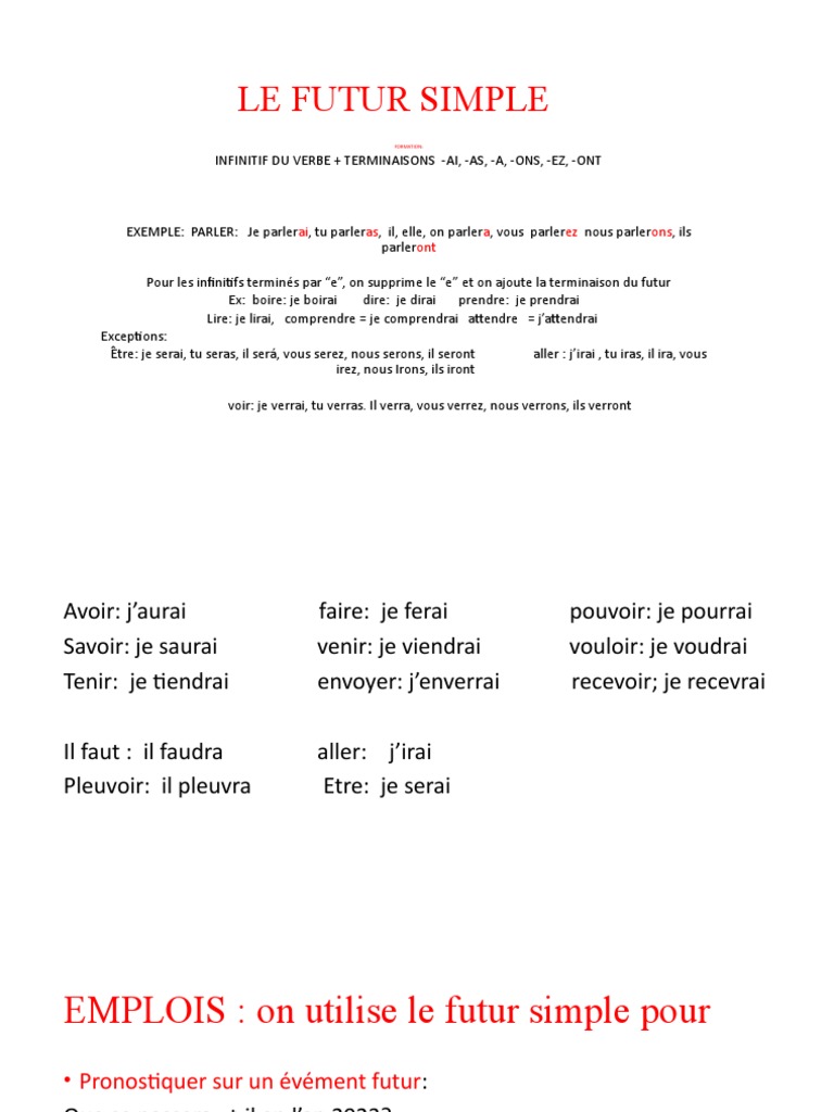 Conjugaison et Emplois du Futur Simple | PDF | Verbe | Mécanique du langage