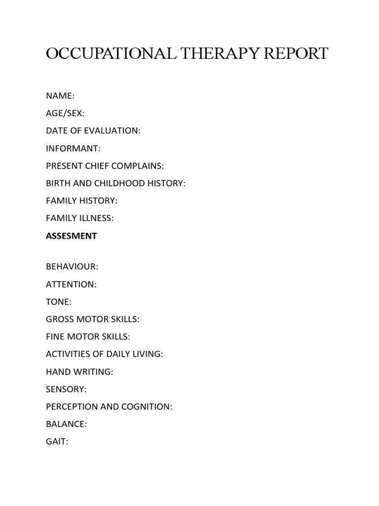 Occupational Therapy Evaluation Report | PDF