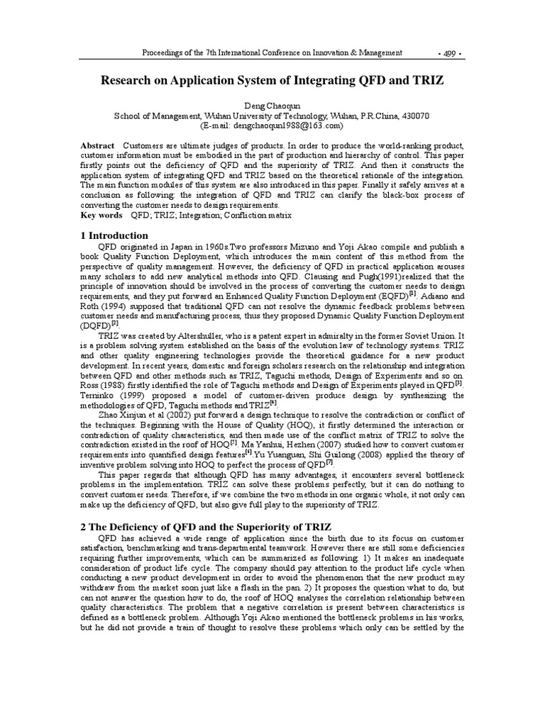 14 - Research On Application System of Integrating QFD and TRIZ | PDF | Cognition | Cognitive ...