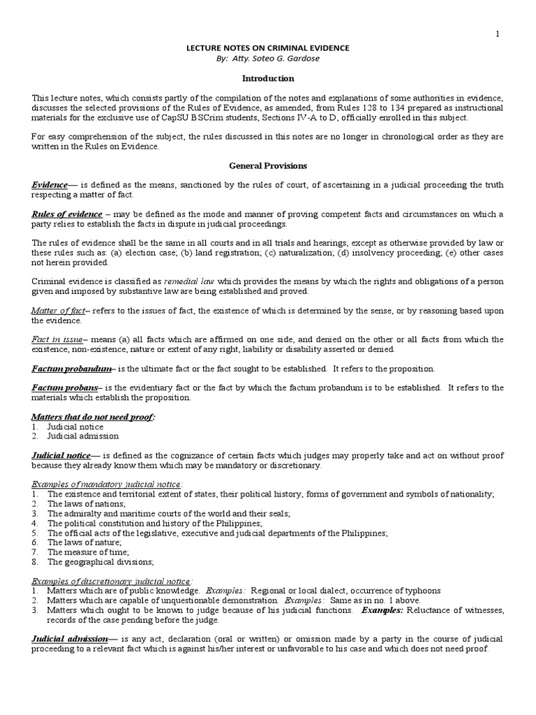 Evidence For Bscrim | PDF | Evidence (Law) | Witness