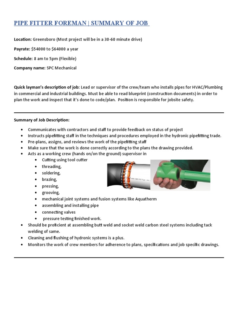 Ideal Candidate Profile - Pipefitter Foreman FINAL DRAFT | PDF | Pipe ...